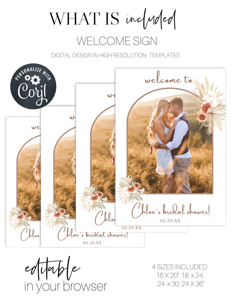 Boho Terracotta Bridal Shower Photo Welcome Sign Template, Pampas Grass ...