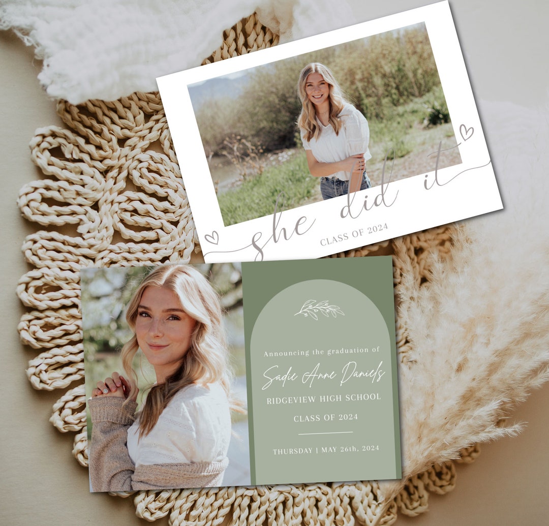 Graduation Announcement Template, Boho Graduation Announcement, High ...