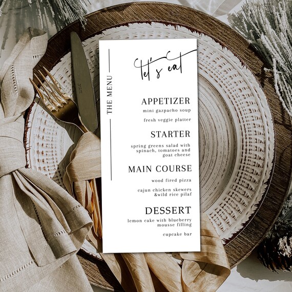 Minimal Wedding Menu Modern Wedding Menu Template Wedding - Etsy