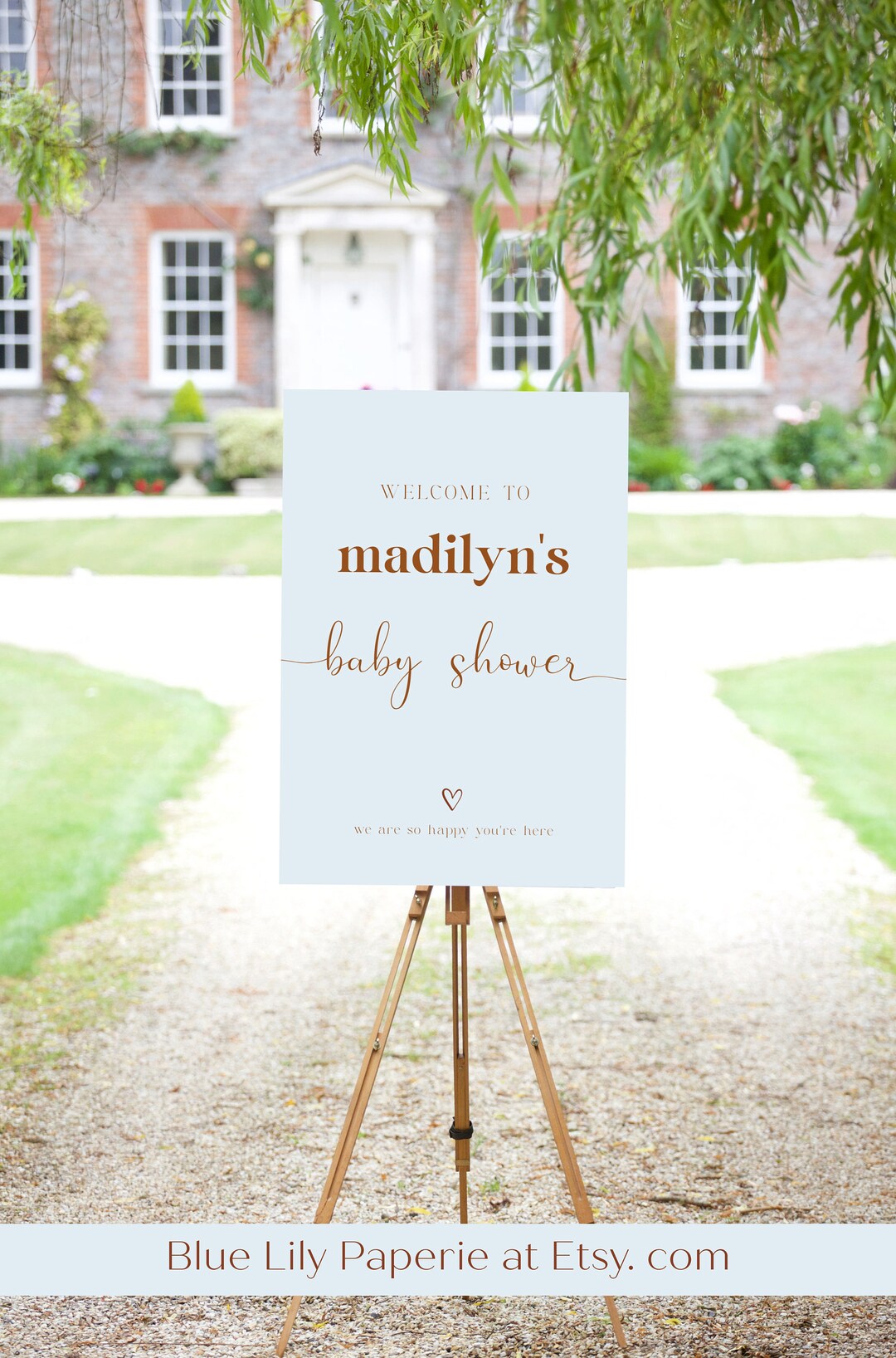 Pale Blue Minimal Baby Shower Welcome Sign, Printable Boho Shower ...