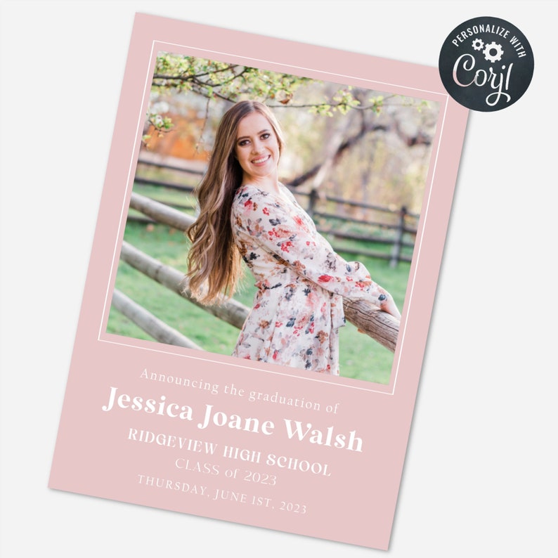 Blush Pink Graduation Announcement Template, Minimal Graduation ...