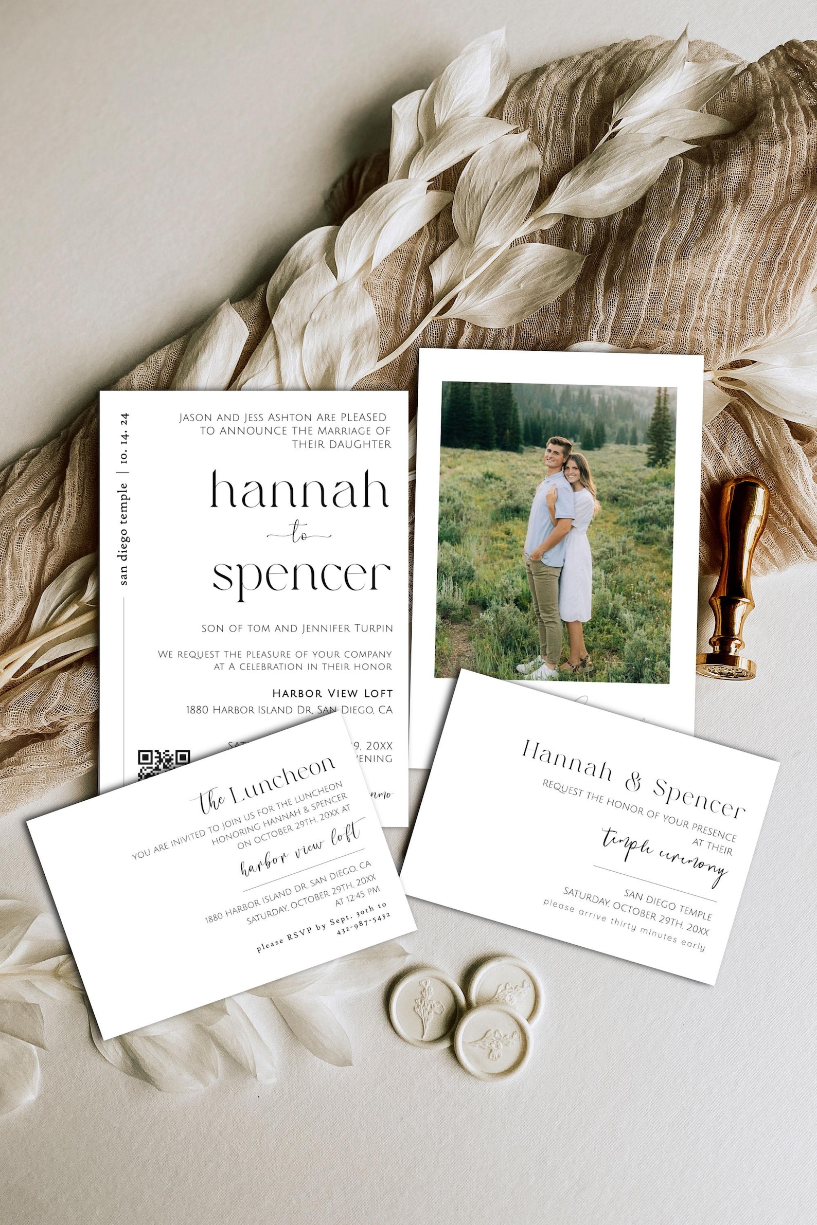 LDS Minimal Wedding Invitation, Modern Wedding Invitation W/ QR Code ...