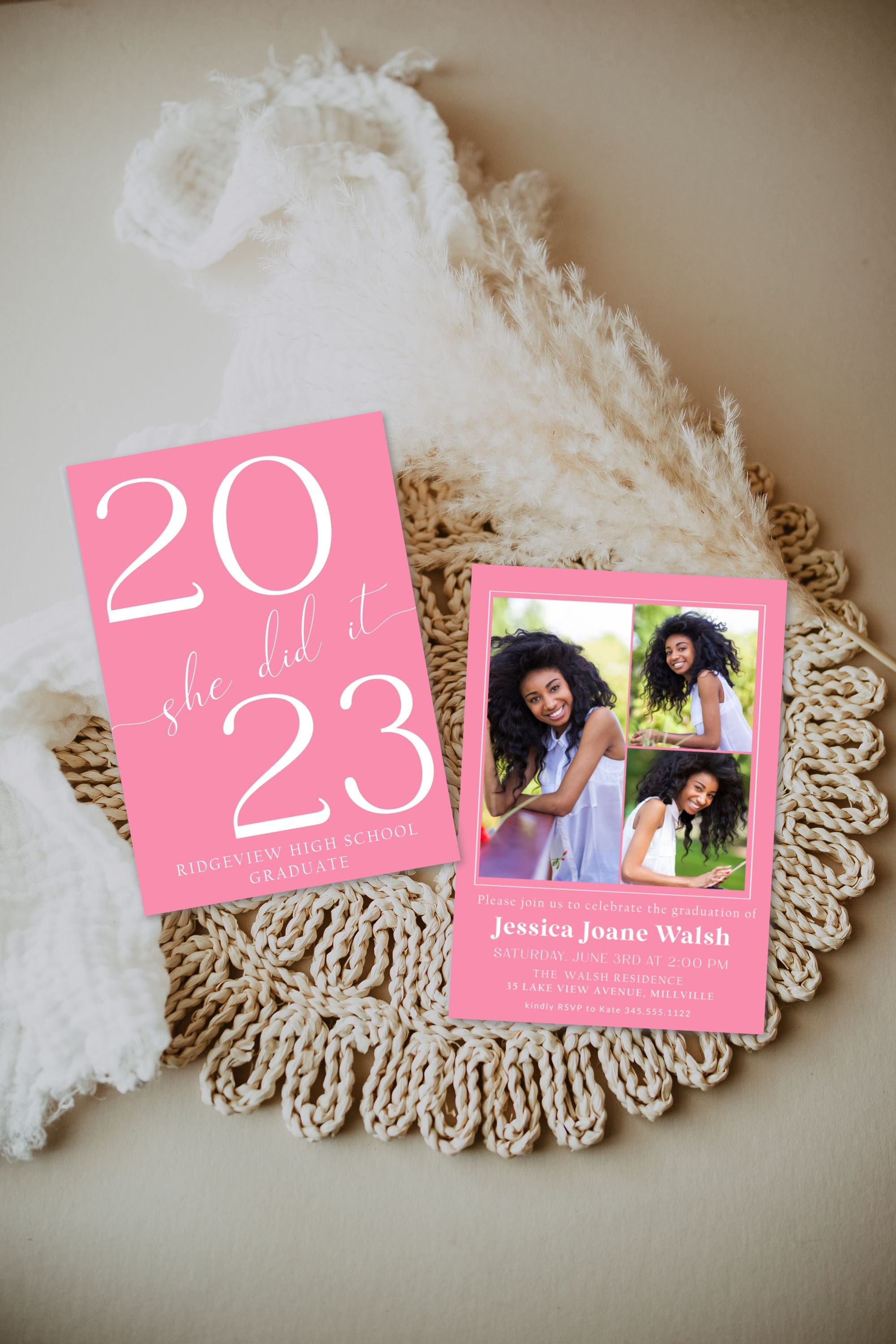 Hot Pink Graduation Party Invitation, Minimal Graduation Announcement ...