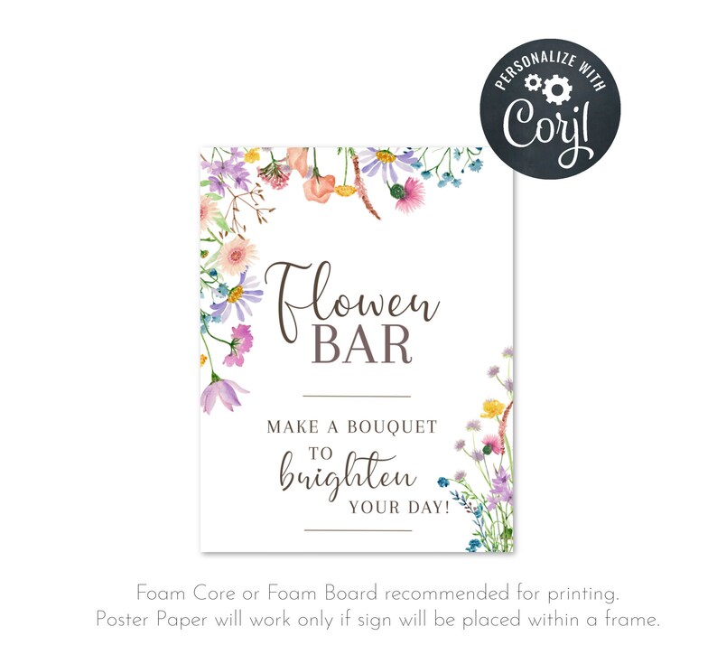 Wildflower Flower Bar Sign Template, Botanical Shower Flower Bar Sign ...