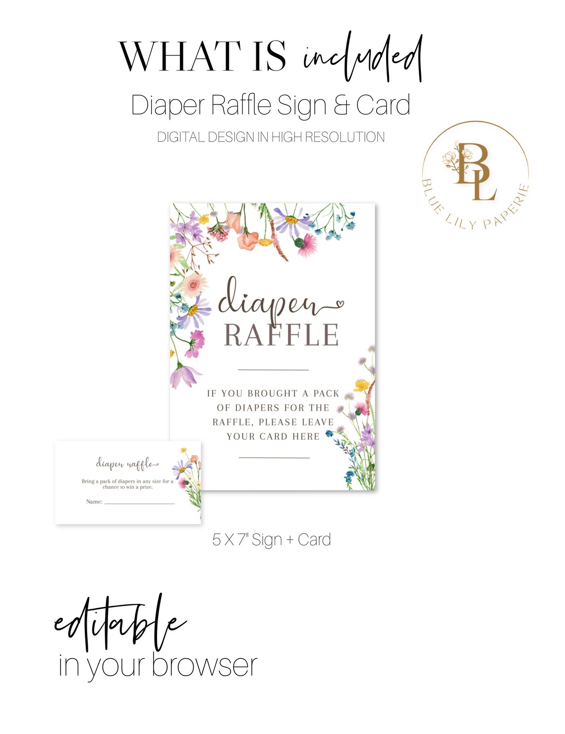 Wildflower Baby Shower Game Diaper Raffle Editable Baby - Etsy