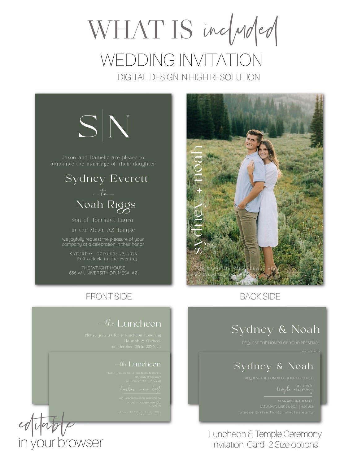 LDS Minimal Wedding Invitation in Greens, Temple Wedding Invitation ...