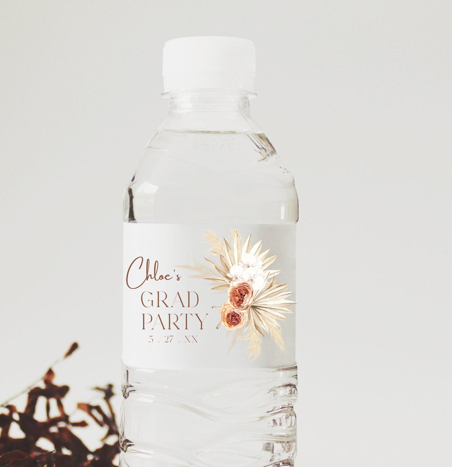 Boho Water Bottle Label Template, Graduation Party Water Bottle Label ...