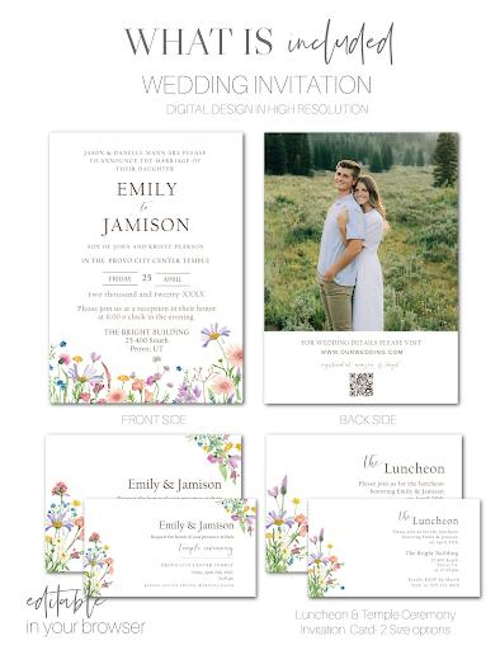 LDS Spring Wildflower Wedding Invitation Set Template, Pastel Flowers ...