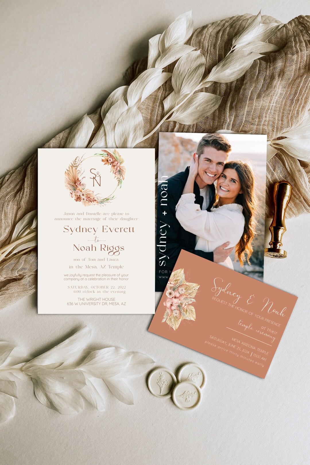 LDS Boho Wedding Invitation, Desert Wedding Invitation Template, Temple Wedding Invitation ...