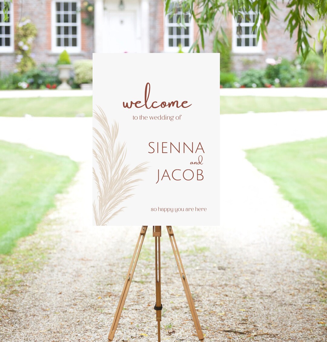 Boho Wedding Welcome Sign, Pampas Grass Wedding Welcome Sign, Terra ...