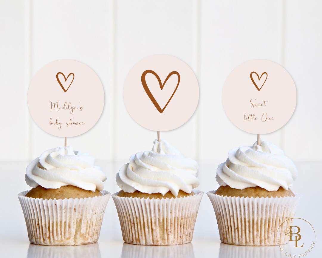 Minimal Blush Pink Boho Cupcake Topper Template, Bridal Shower, Baby ...