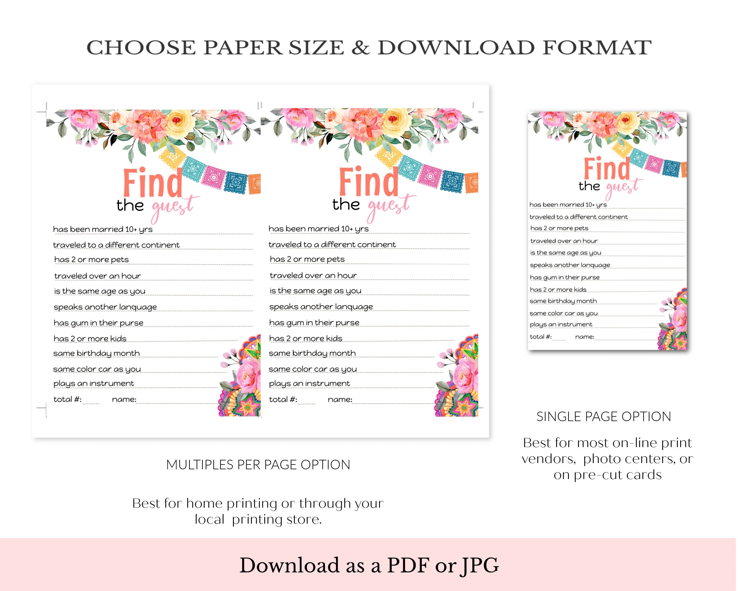 Fiesta Bridal Shower Game, Find the Guest, Editable Bridal Shower Game ...