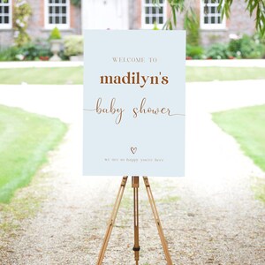 Pale Blue Minimal Baby Shower Welcome Sign, Printable Boho Shower ...