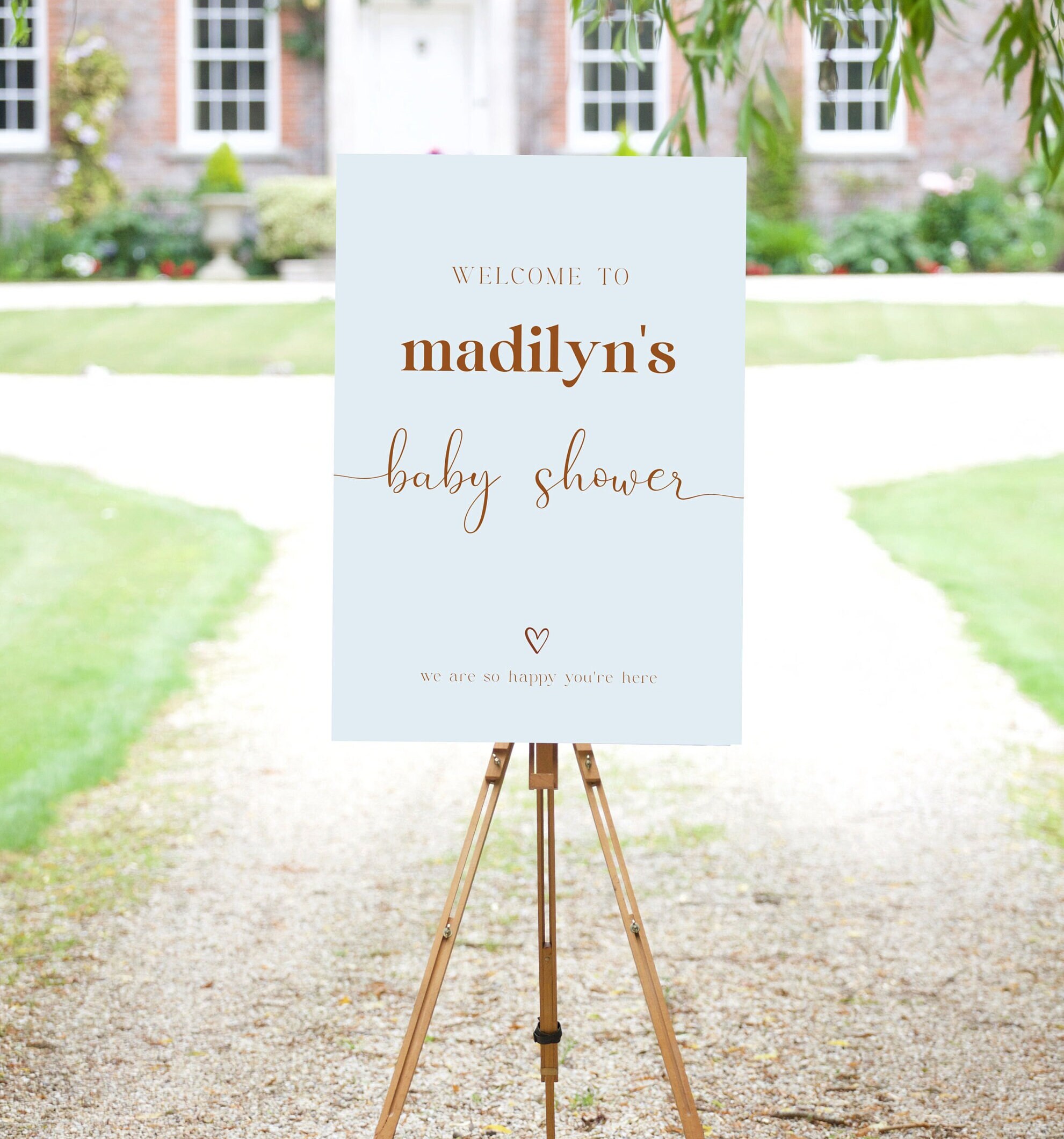 Pale Blue Minimal Baby Shower Welcome Sign, Printable Boho Shower ...