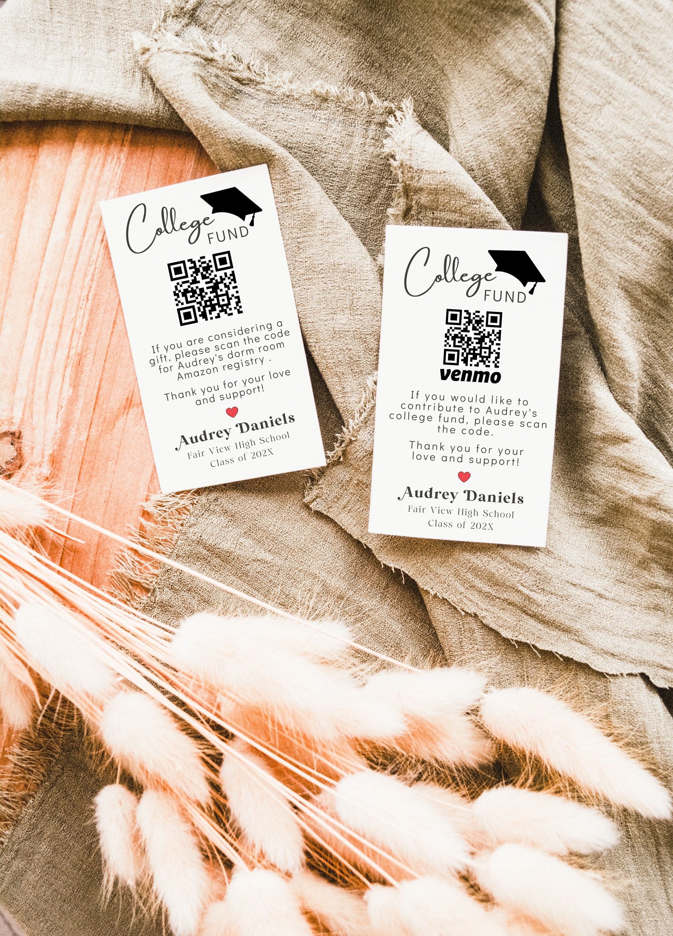 College Fund QR Code Insert Card, Graduation QR Code Card, Printable ...