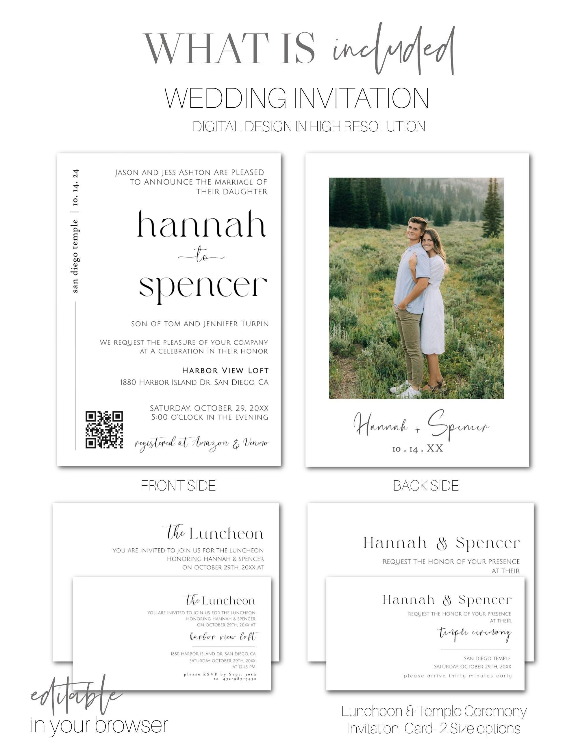LDS Minimal Wedding Invitation, Modern Wedding Invitation W/ QR Code ...