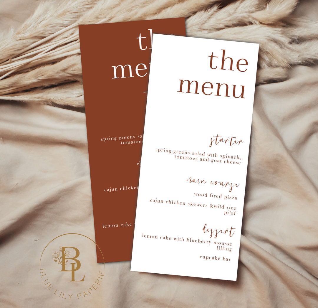 Minimal Boho Wedding Menu, Modern Wedding Menu Template, Boho Wedding ...