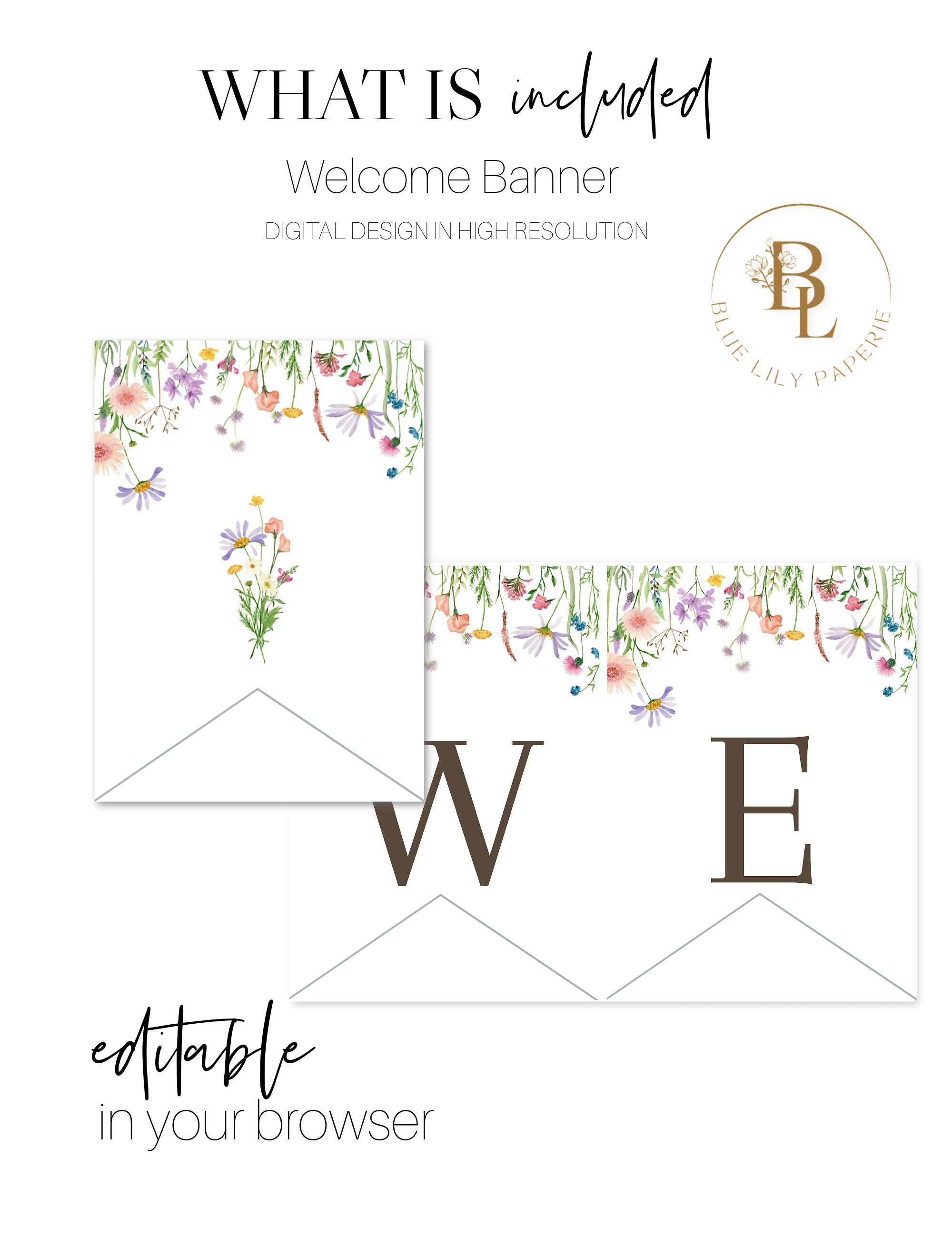 Wildflower Welcome Baby Banner Template, Wildflower Party Banner, Baby ...