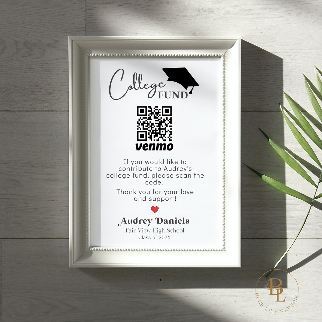 College Fund Graduation Party Venmo Sign, Graduate College Fund, Venmo ...