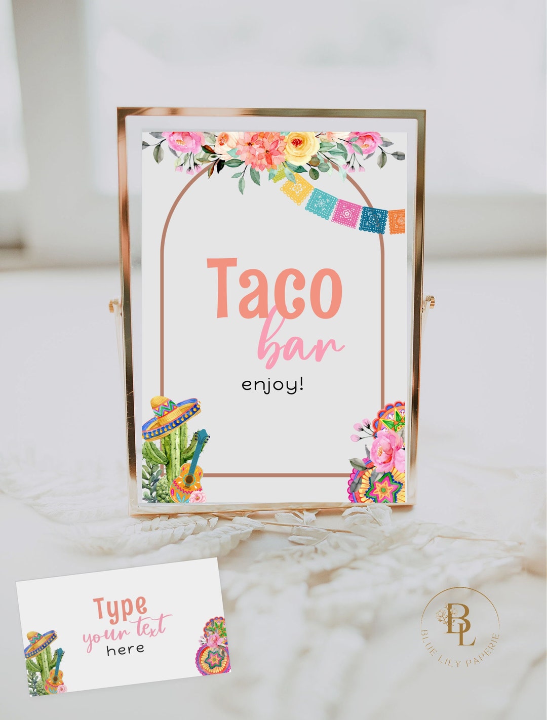 Fiesta Taco Bar Sign & Buffet Cards, Editable Bridal Shower Templates ...