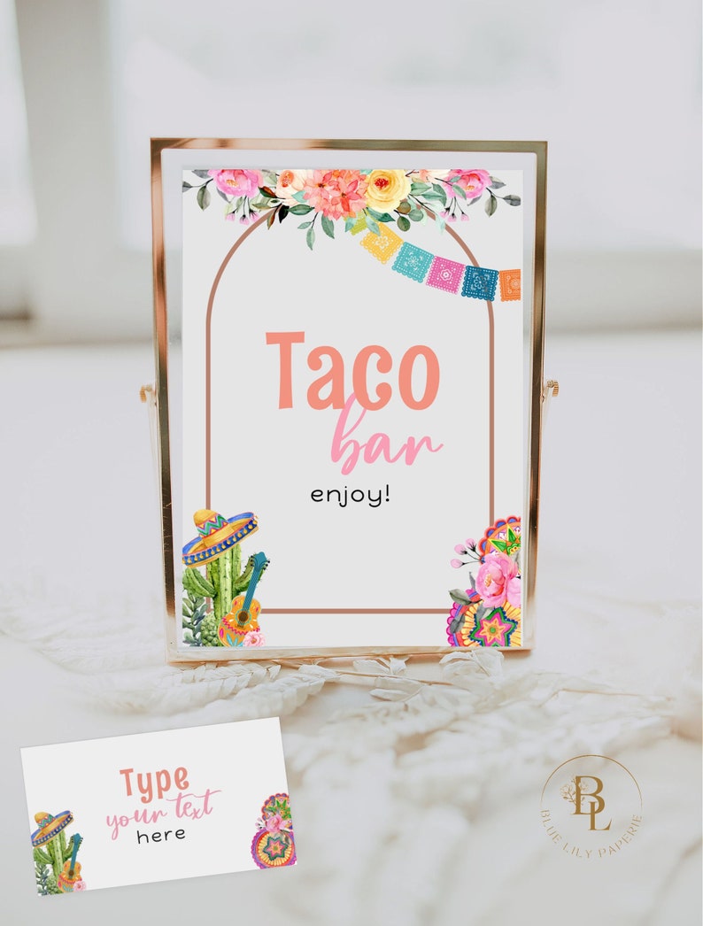 Fiesta Taco Bar Sign & Buffet Cards, Editable Bridal Shower Templates ...