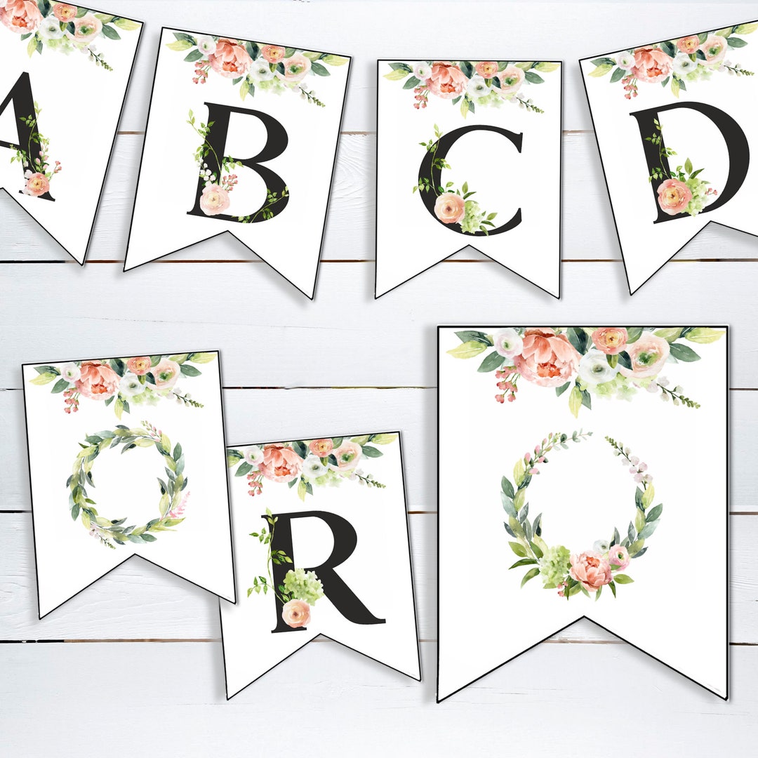 Floral Alphabet Bunting | Pink Peony Printable Banner (DIY Editable) - Etsy