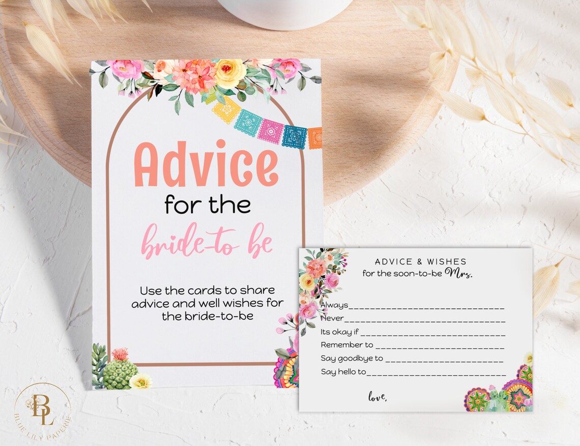 Lets Fiesta Advice for Bride Card & Sign Bundle, Editable Wedding ...