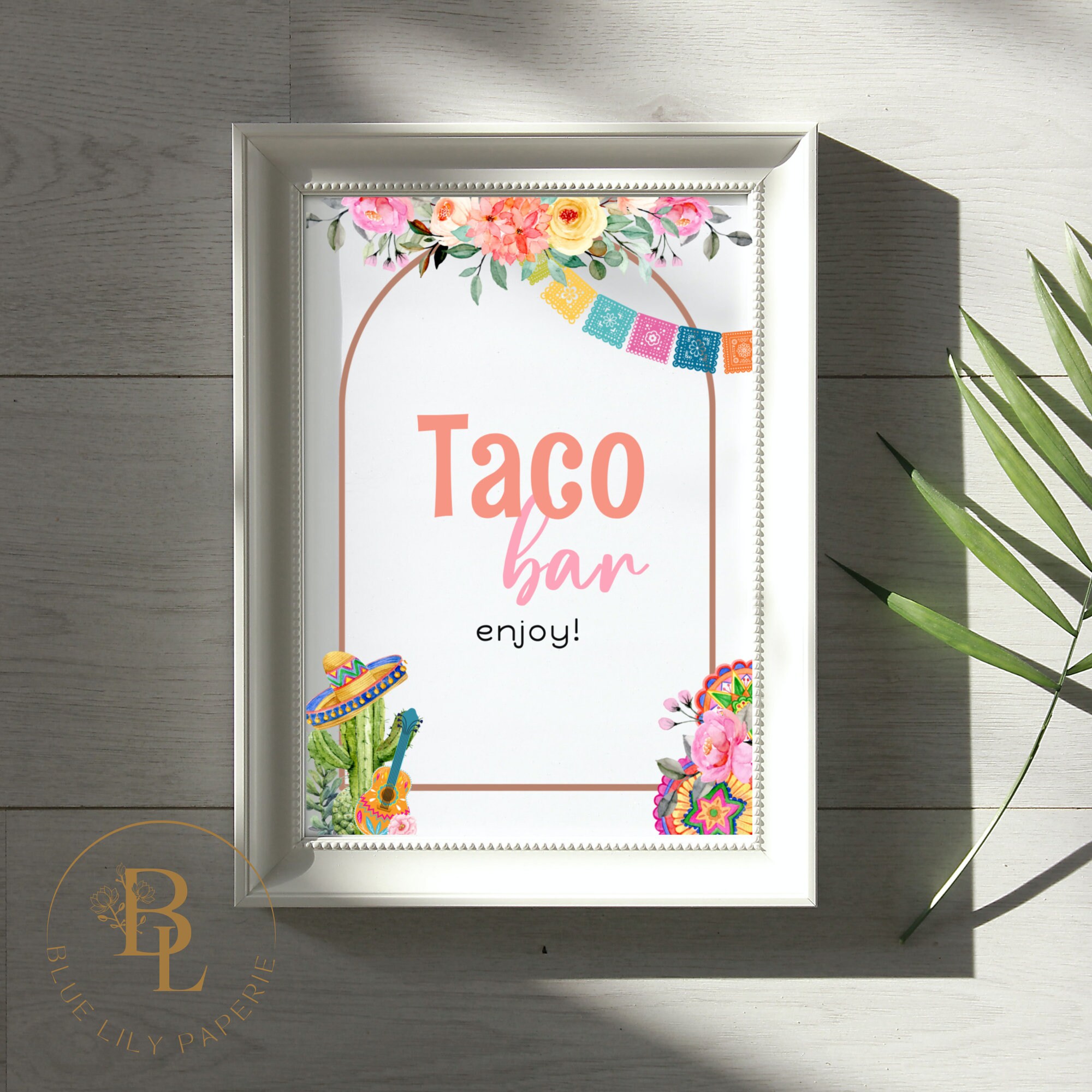 Fiesta Taco Bar Sign & Buffet Cards, Editable Bridal Shower Templates ...