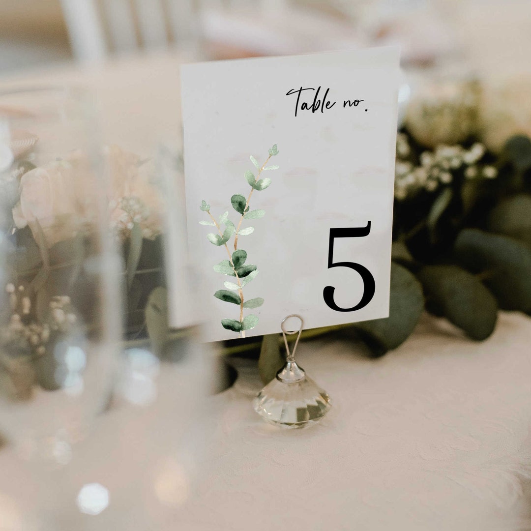 Eucalyptus Greenery Table Number Sign, Minimal Wedding Table Number ...