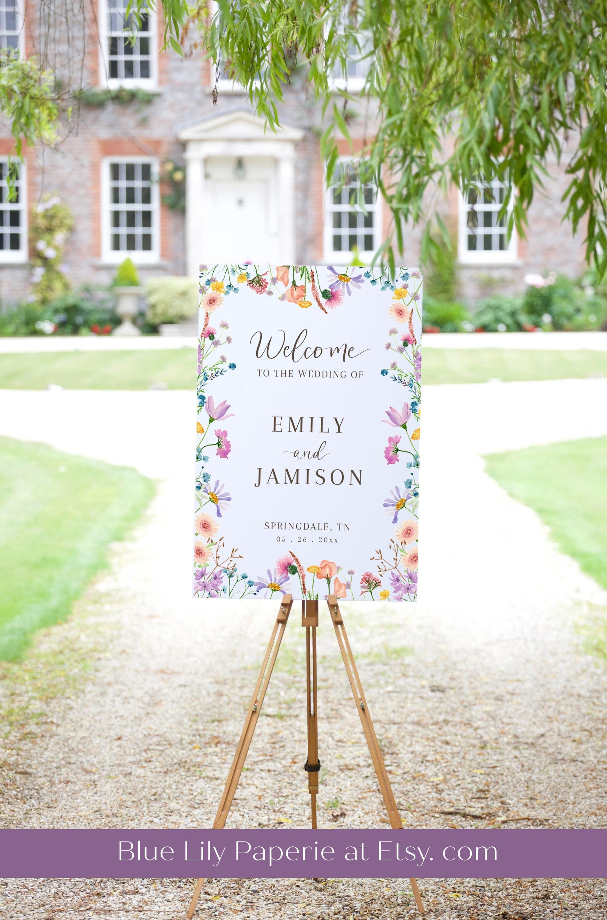 Spring Wildflower Wedding Welcome Sign Template, Pastel Floral Welcome ...
