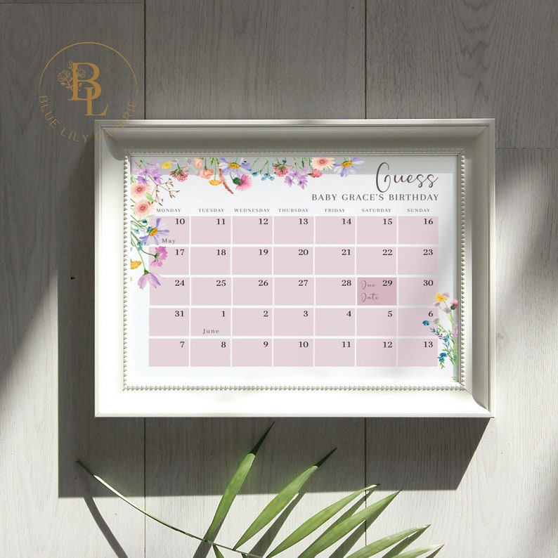 Wildflower Baby Shower Due Date Calendar Template Printable - Etsy