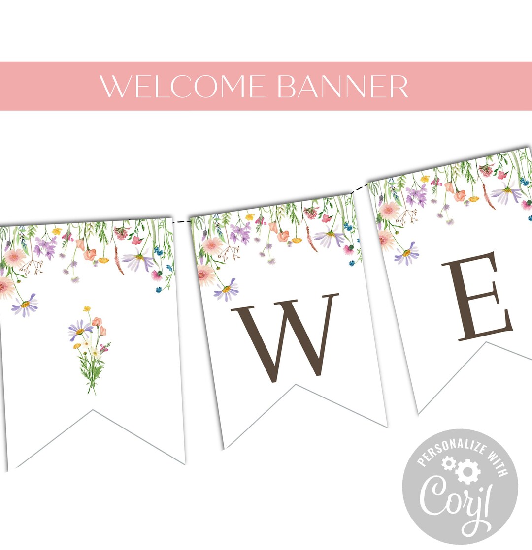 Wildflower Welcome Baby Banner Template, Wildflower Party Banner, Baby ...