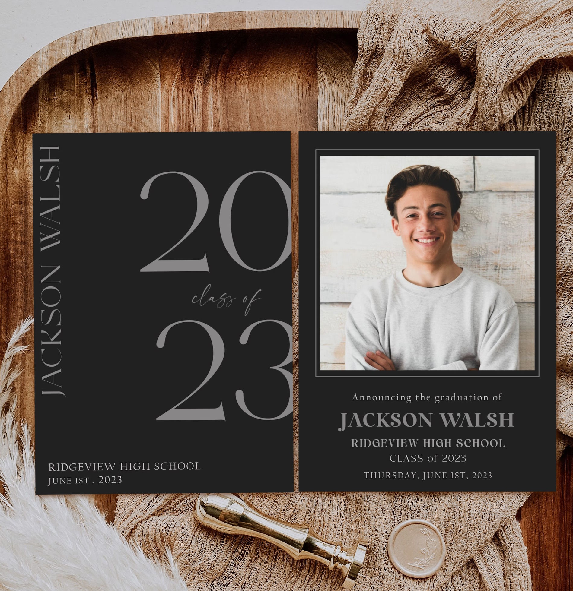 Black and Gray Graduation Announcement Template, Minimal Graduation ...