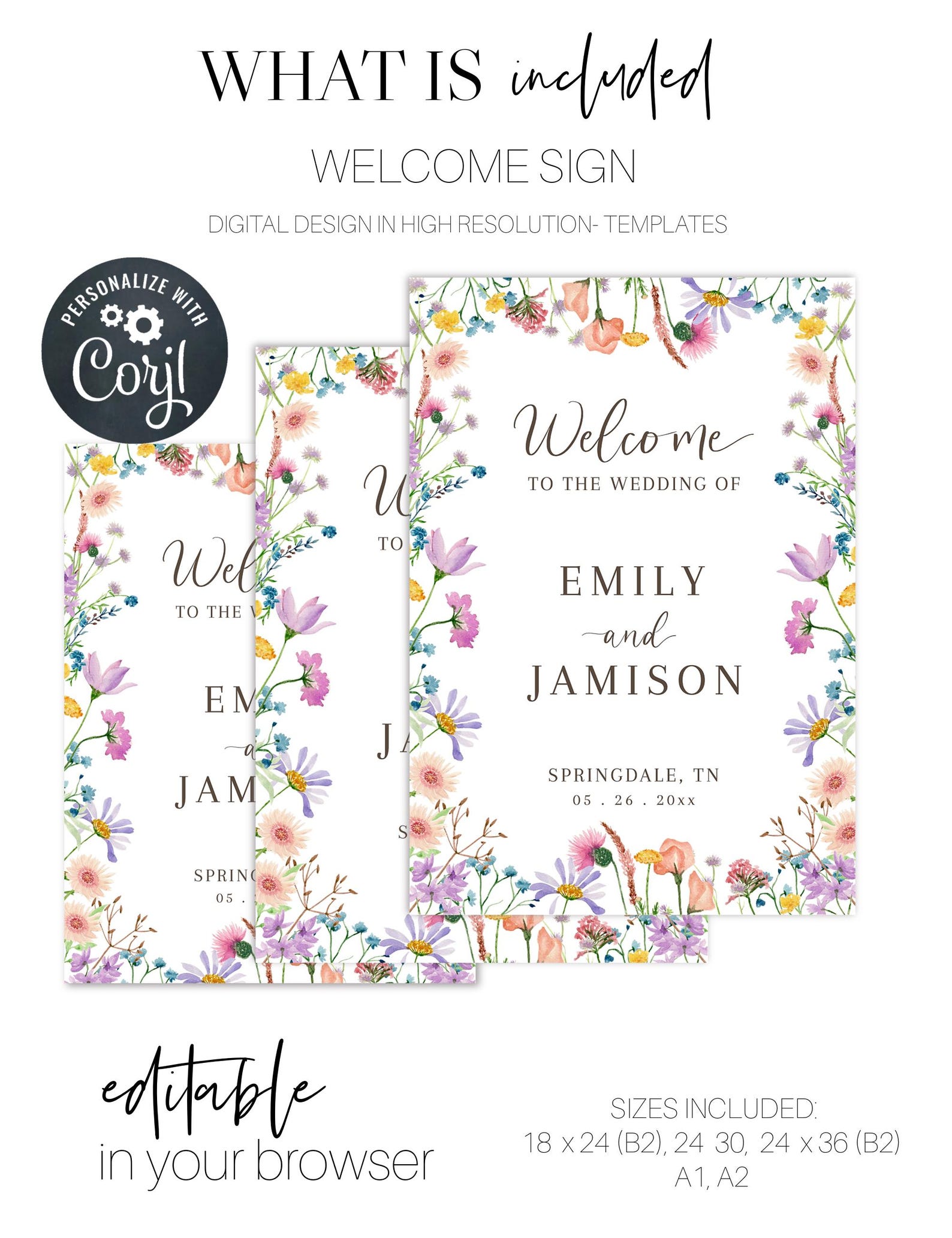 Spring Wildflower Wedding Welcome Sign Template, Pastel Floral Welcome ...