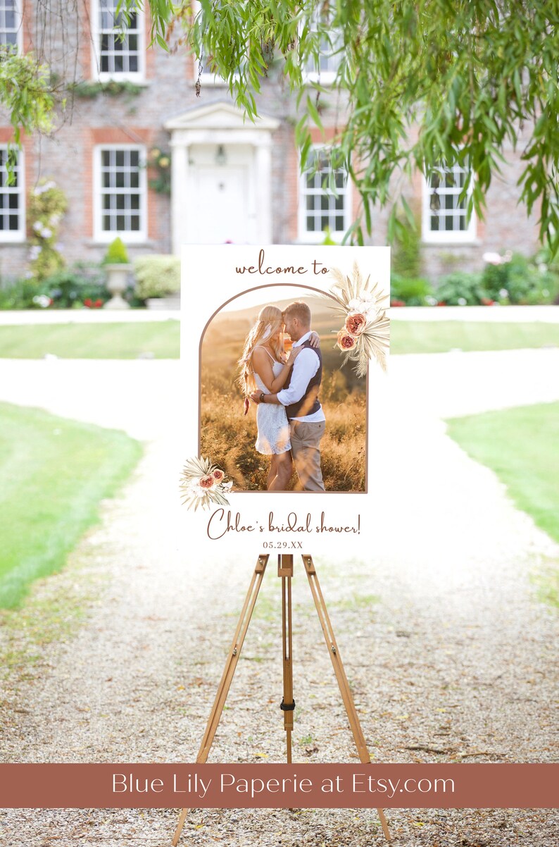 Boho Terracotta Bridal Shower Photo Welcome Sign Template, Pampas Grass ...