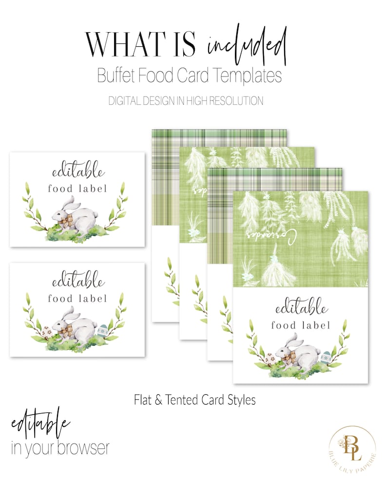 Easter Buffet Card Template, Food Card, Printable Buffet Card ...