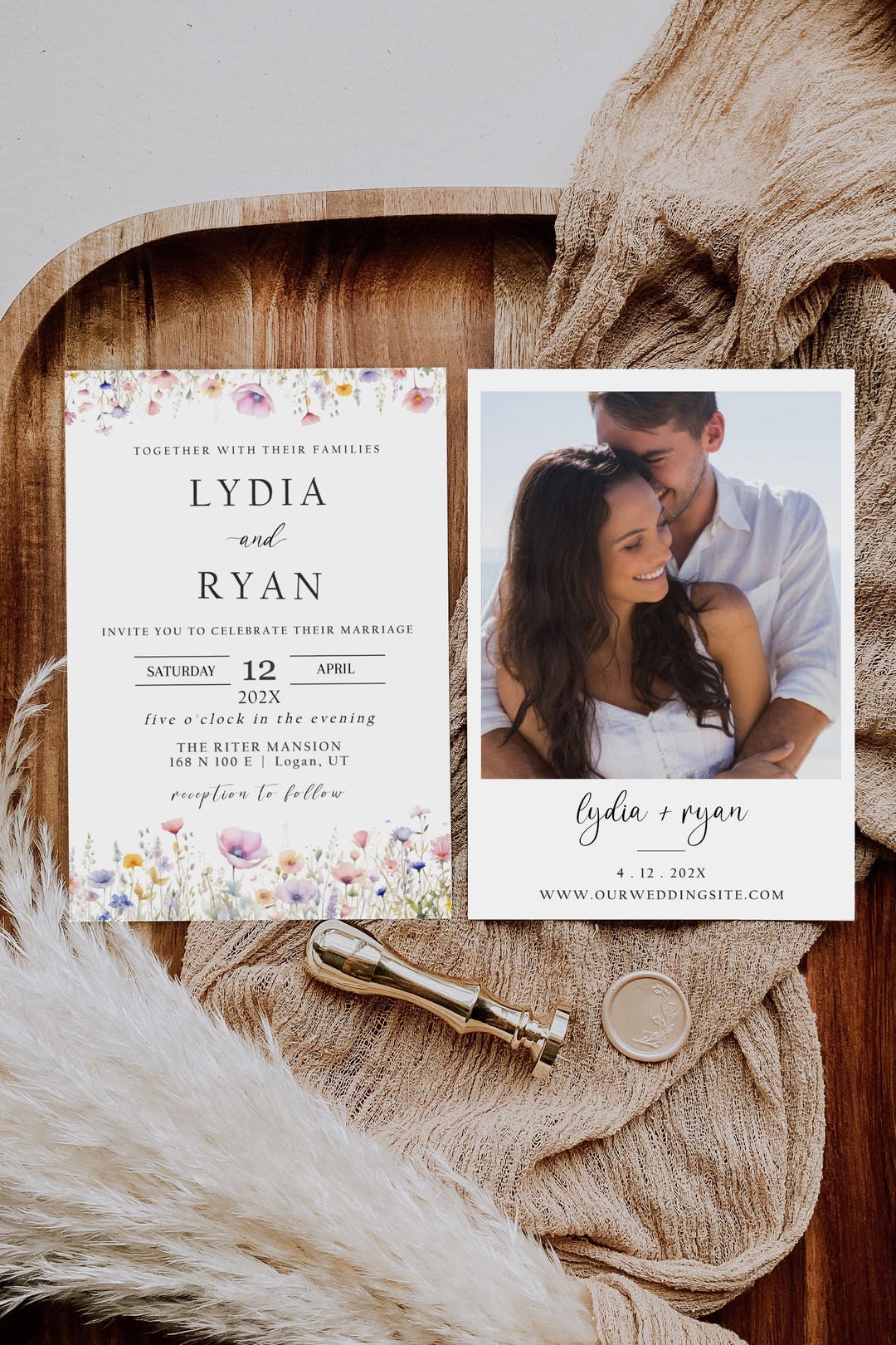 Pastel Flowers Wedding Invitation, Spring Wildflower Wedding Invite ...