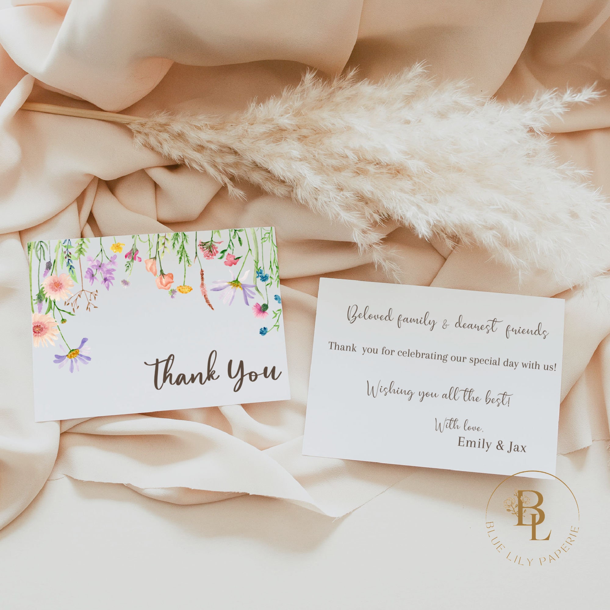 Wildflower Thank You Card Template, Printable Thank You Card ...