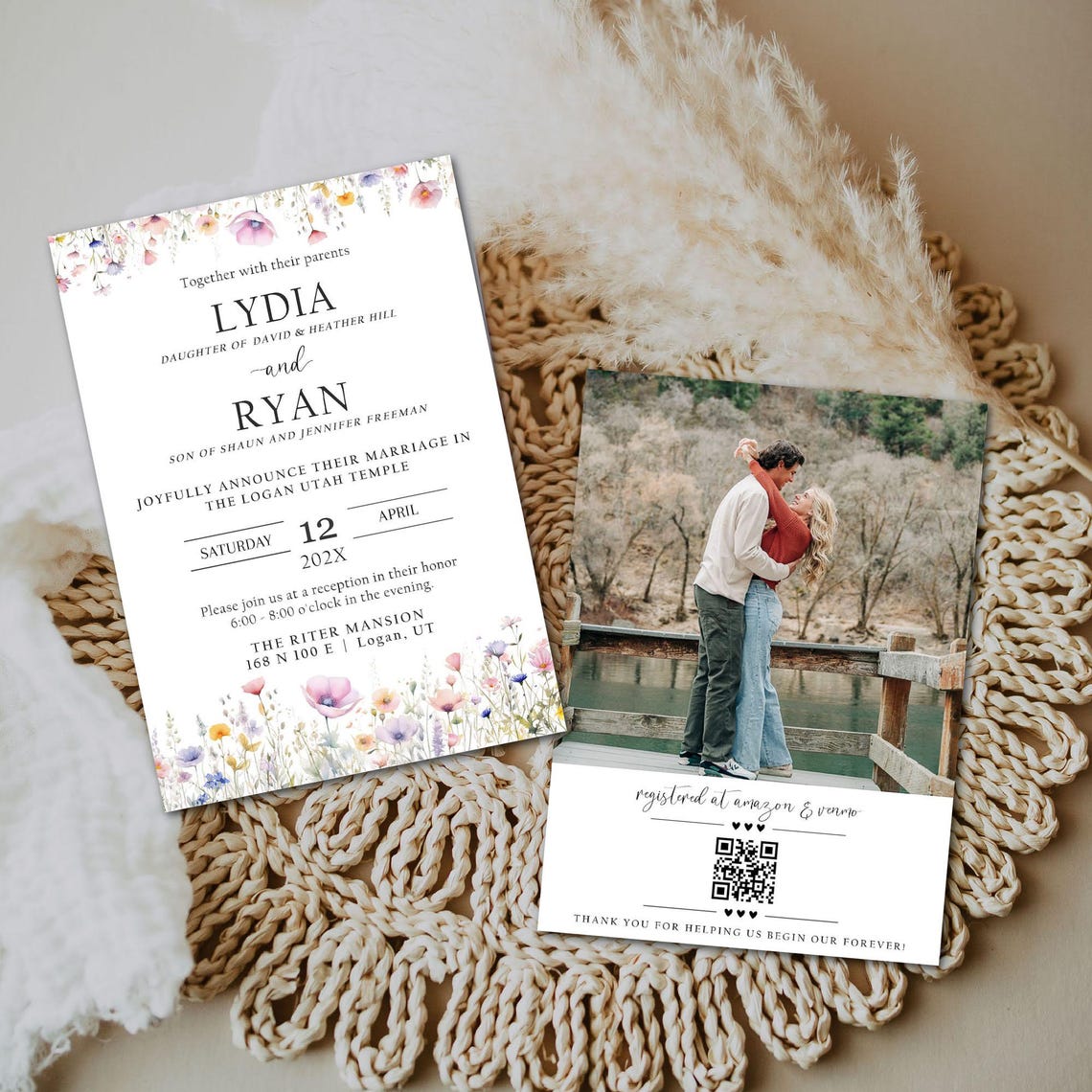LDS Spring Summer Wildflower Wedding Invitation Set Template, Pastel ...