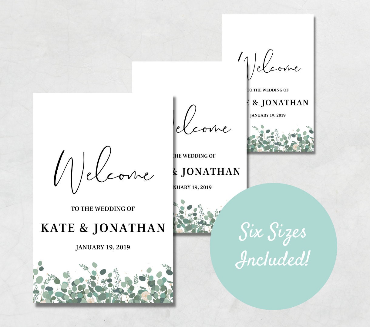 Eucalyptus and White Rose Welcome Sign, Wedding Welcome Sign, DIY ...