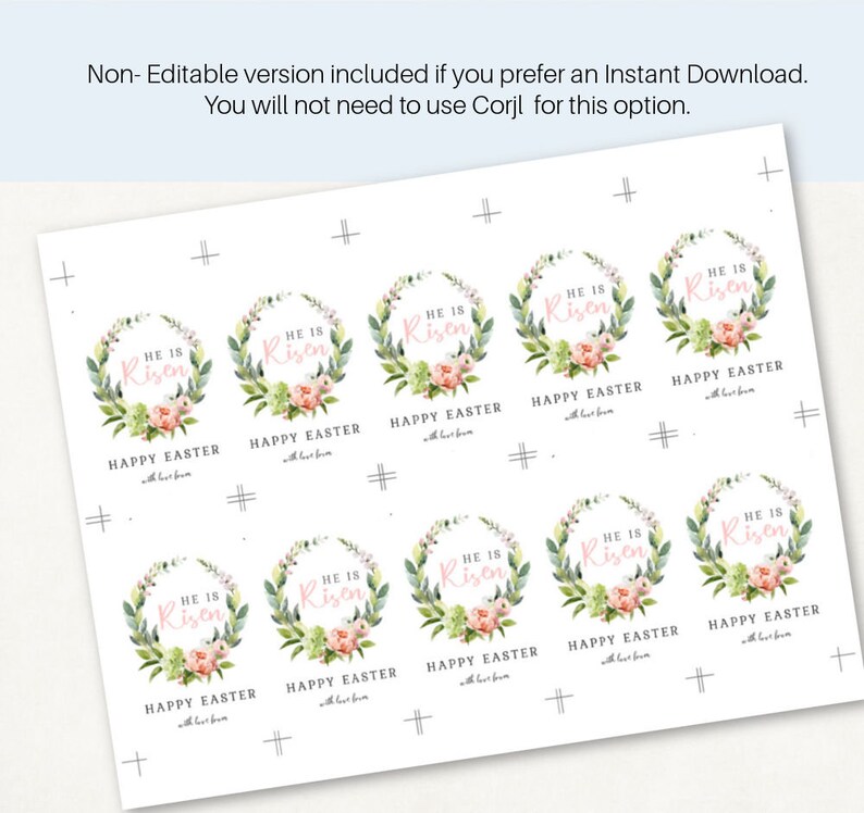 He is Risen Easter Tag, Editable Easter Treat Tag Template, Pink Peony ...