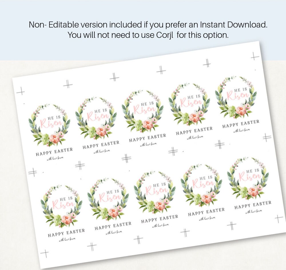 He is Risen Easter Tag, Editable Easter Treat Tag Template, Pink Peony ...