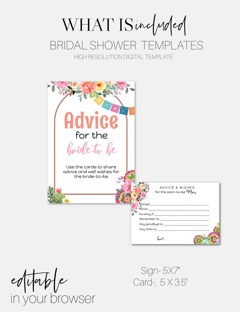 Lets Fiesta Advice for Bride Card & Sign Bundle, Editable Wedding ...