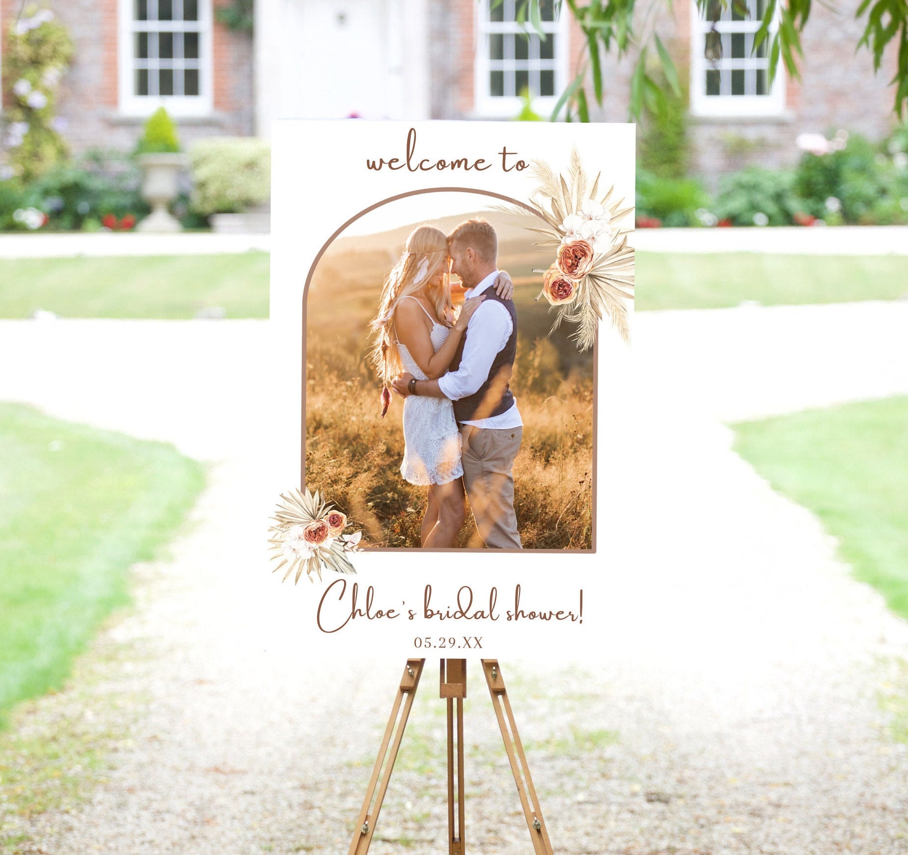 Boho Terracotta Bridal Shower Photo Welcome Sign Template, Pampas Grass ...