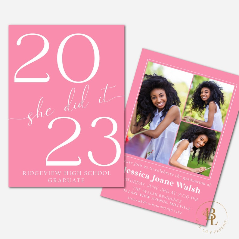 Hot Pink Graduation Party Invitation, Minimal Graduation Announcement ...