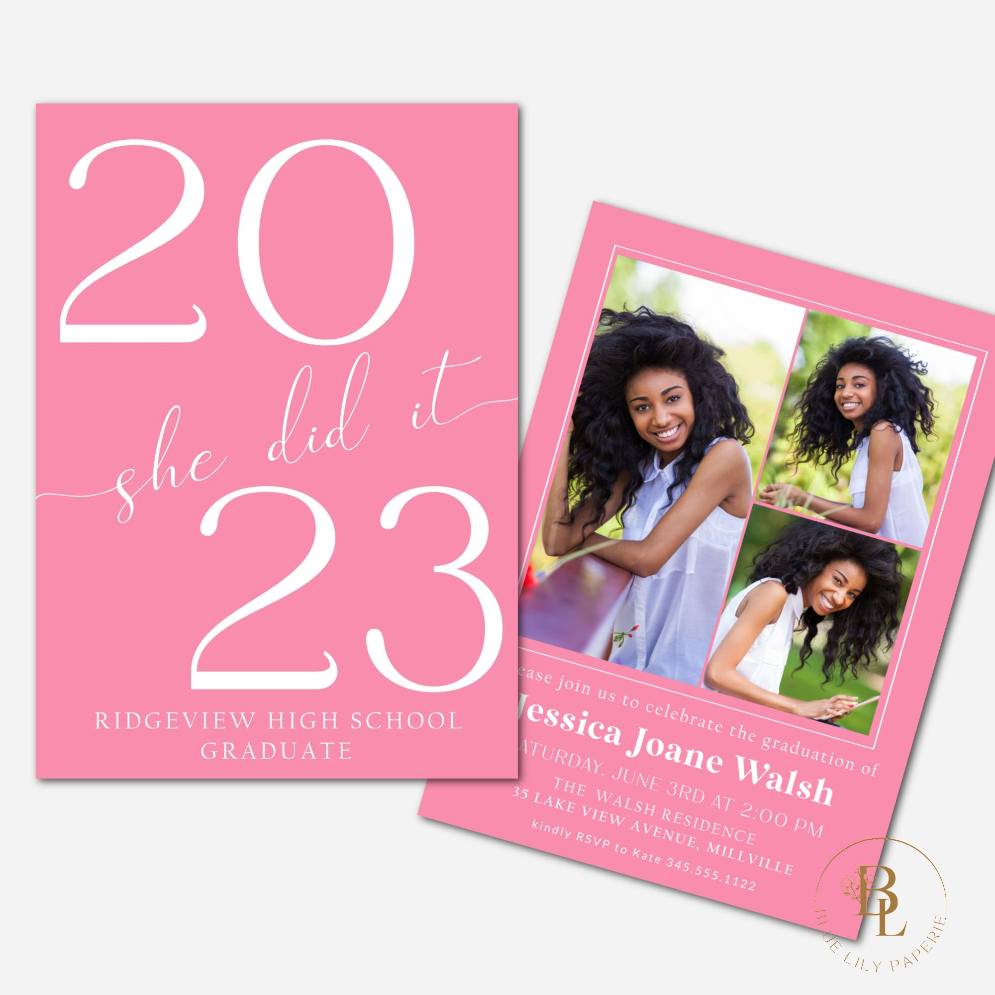 Hot Pink Graduation Party Invitation, Minimal Graduation Announcement ...
