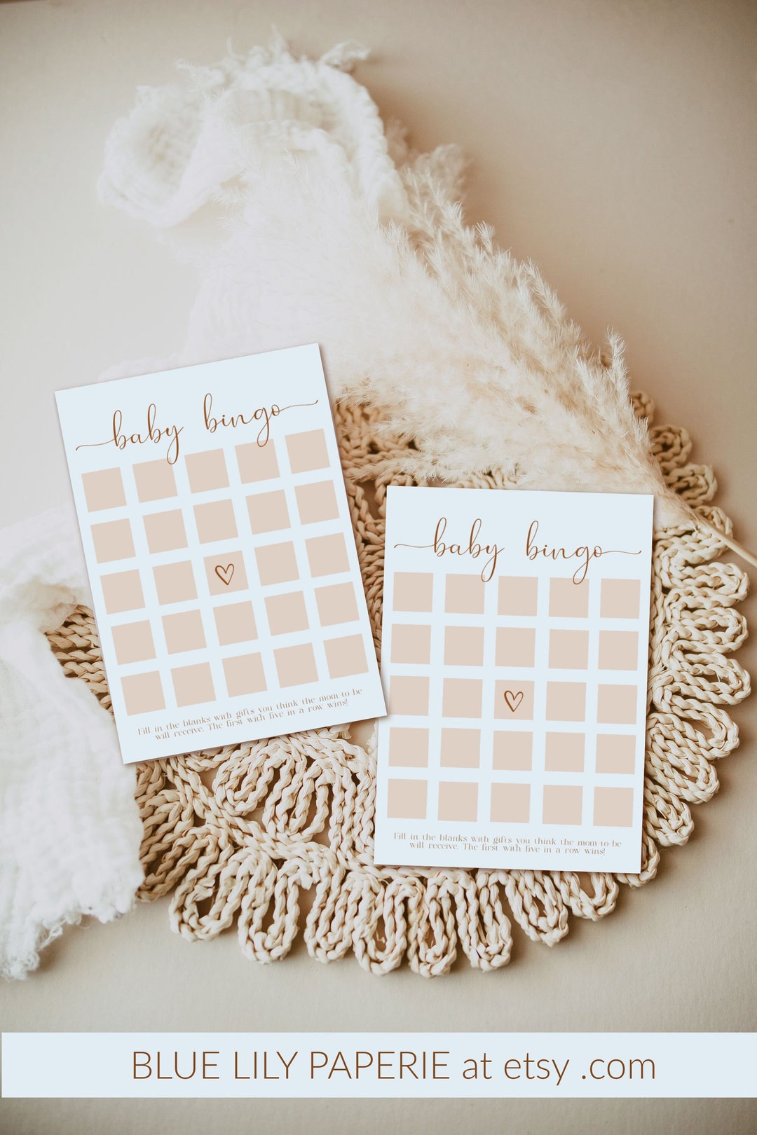 Pale Blue Minimal Boho Baby Shower Game, Blue Baby Shower, Baby Bingo ...