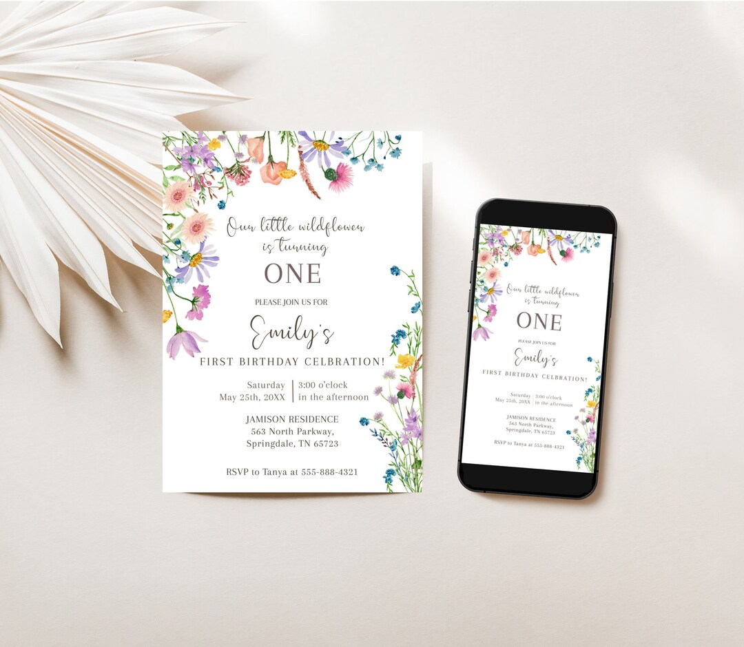 Wildflower Birthday Party Invitation Template, Flower Birthday Party ...