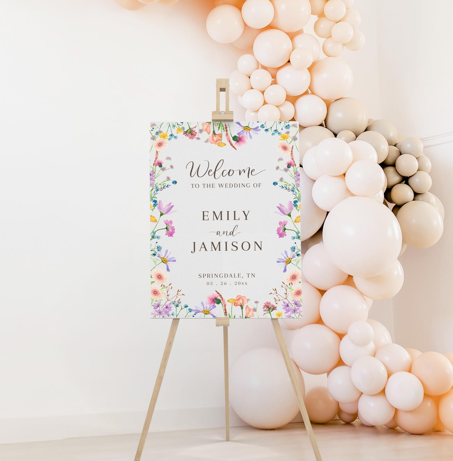 Spring Wildflower Wedding Welcome Sign Template, Pastel Floral Welcome ...