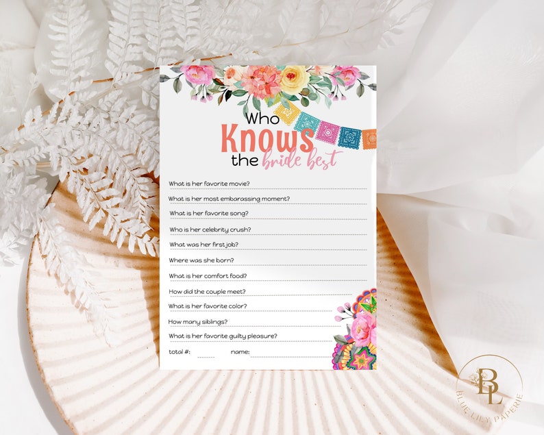 Fiesta Bridal Shower Game, Who Knows the Bride Best, Editable Bridal ...